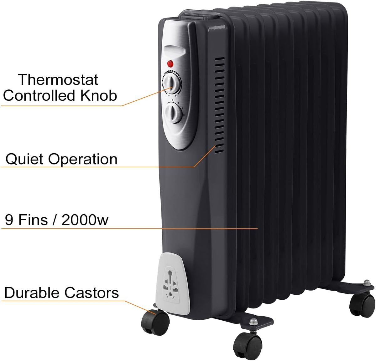 9-Fin Oil Filled Radiator - 2000 Watts – MrPRICE.online