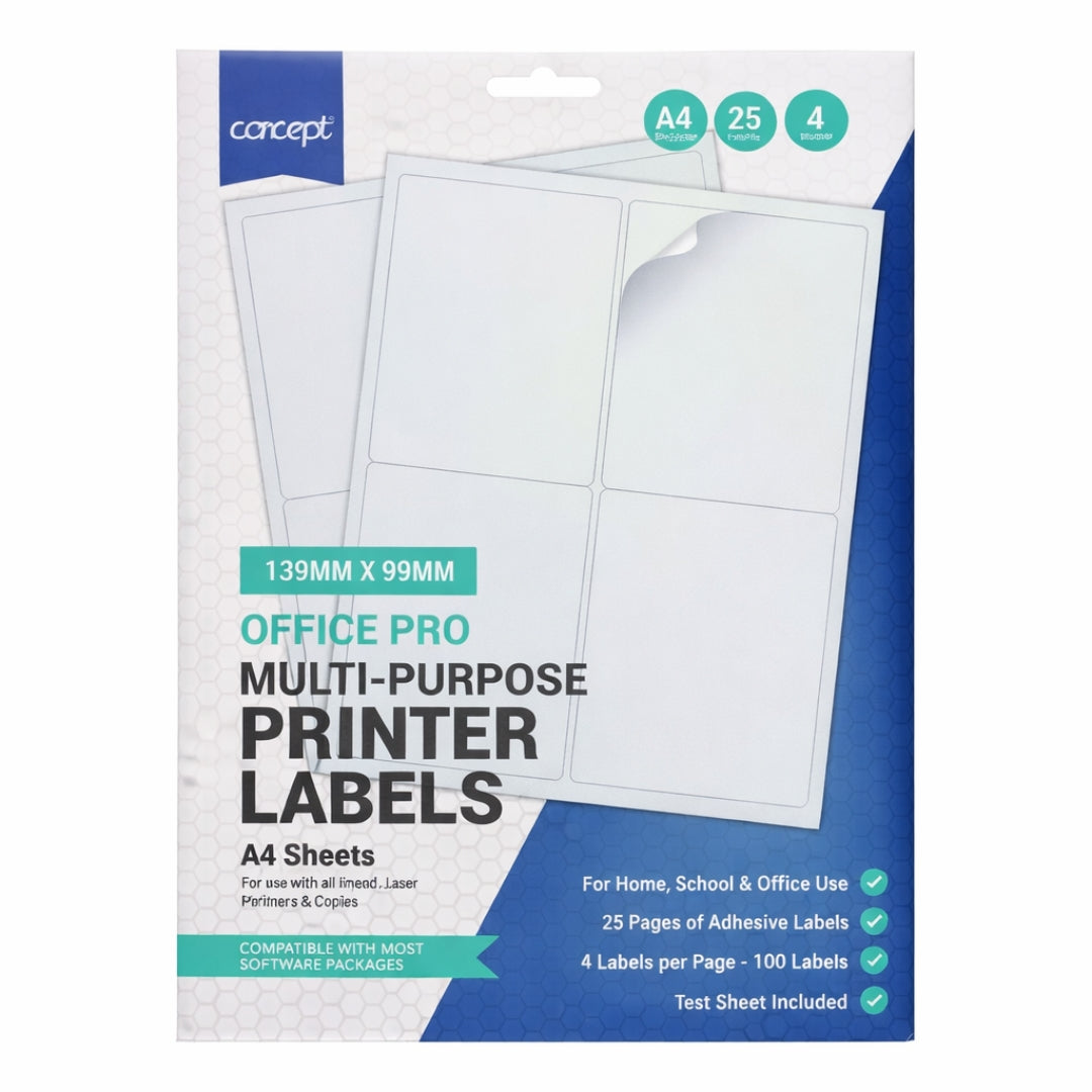 Concept A4 Multi-Purpose Printer Labels 25 Sheets 4 Labels Per Sheet ...