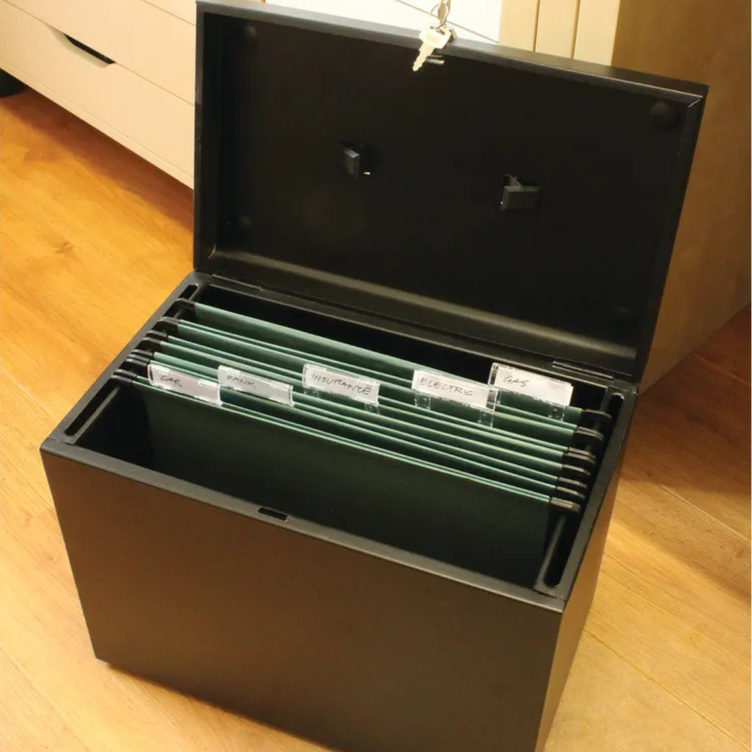 A4 Black Metal File Box with 5 File Folders – MrPRICE.online